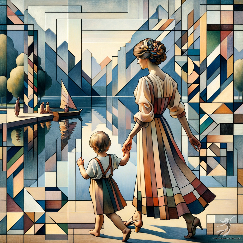 One woman and one man Speaking Street in Cubism style - Zan Zendegi ...