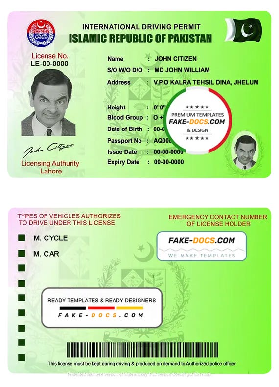 Pakistan driver license Psd Template - ali baghi - Medium