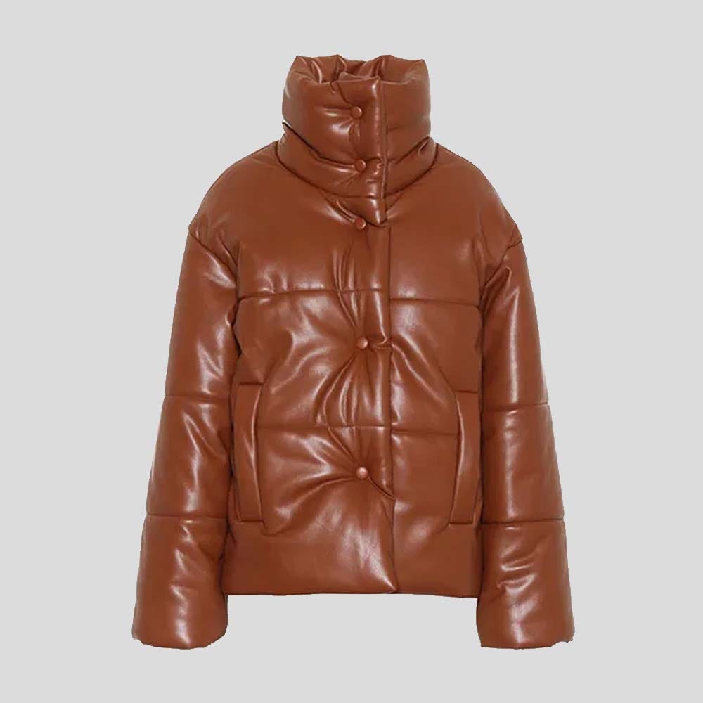 Red Men’s Leather Packable Down Filled Puffer Jacket - esha shahzadi ...