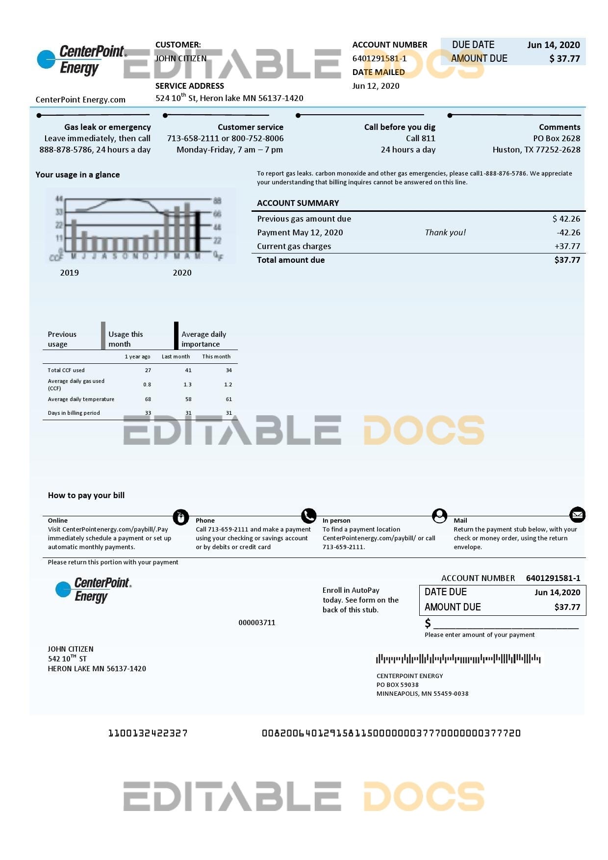 USA Craighead Electric utility bill template in Word and PDF format ...