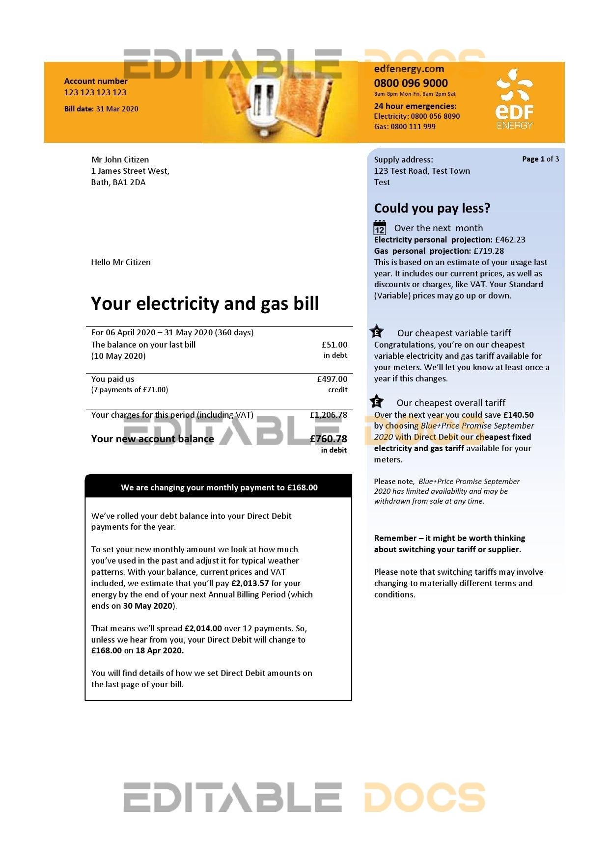USA Craighead Electric utility bill template in Word and PDF format ...