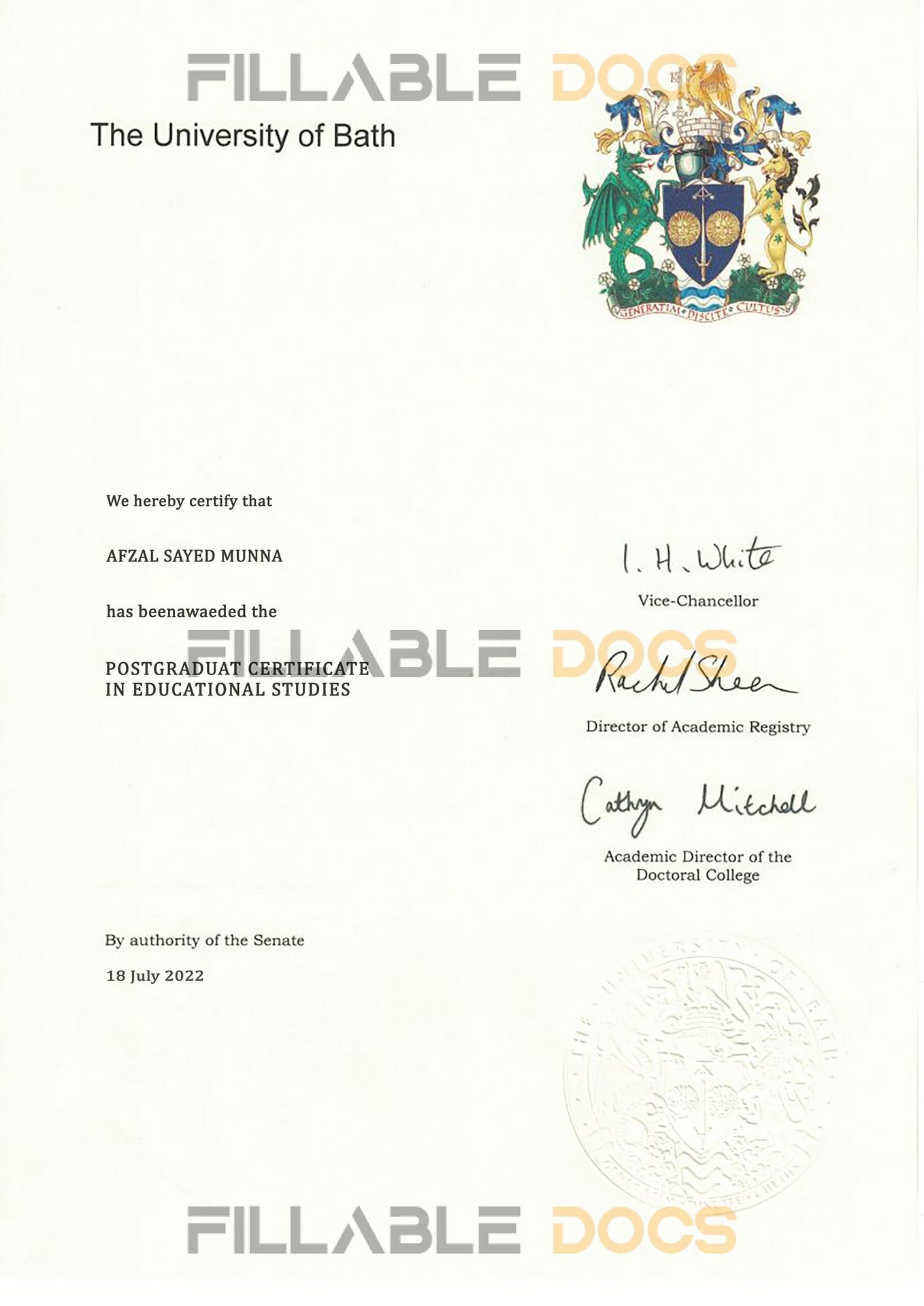 Fake Certificate from University of Malaya Template - Fillabledocs Cc ...