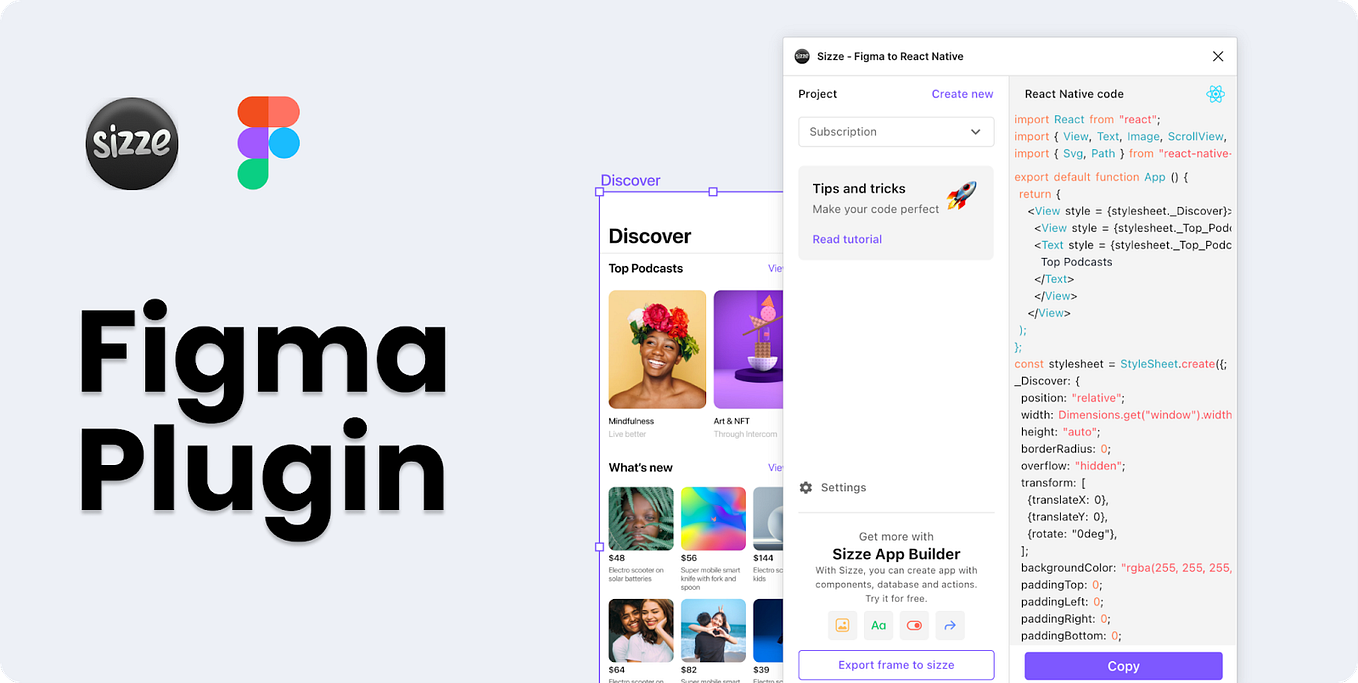 Export Figma Design to React Native with Sizze, the first platform in ...