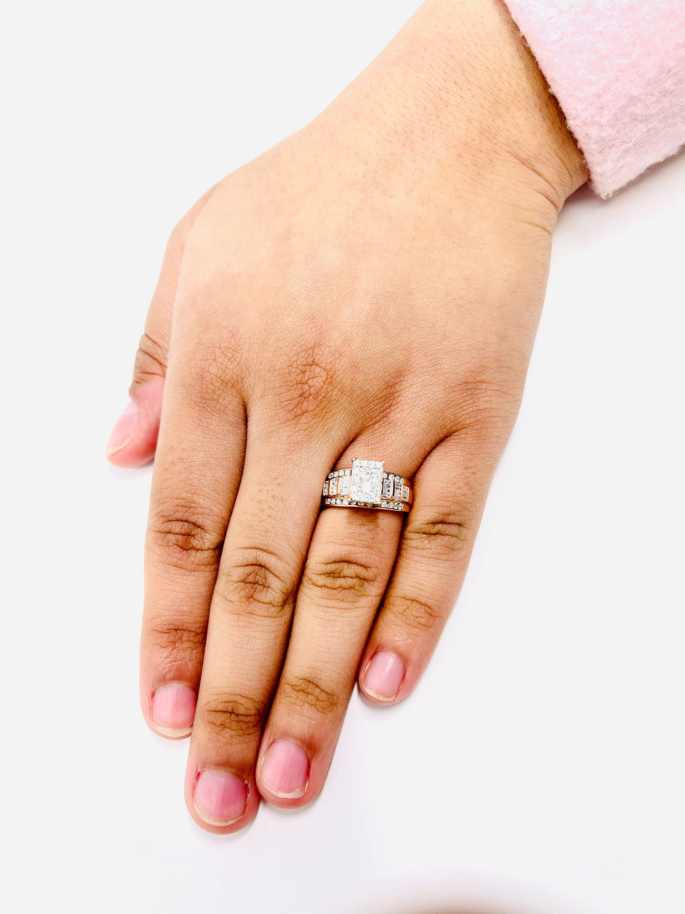 10K ROSE GOLD PRINCESS SQUARE DIAMOND CLUSTER BRIDAL WEDDING ENGAGEMENT ...