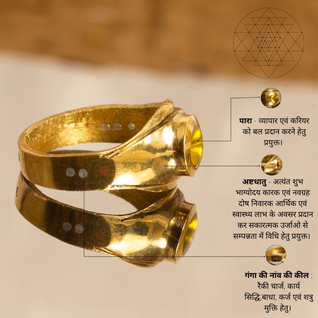 According to the name, the Ashtadhatu ring is made from a mixture of eight major metals, which ...