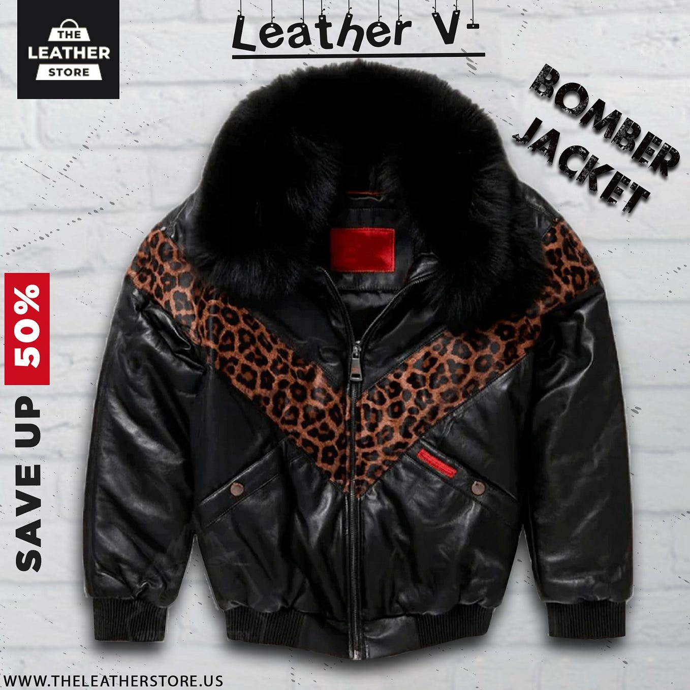 Mens Leather V-Bomber Leather Jacket - Leatherstore - Medium