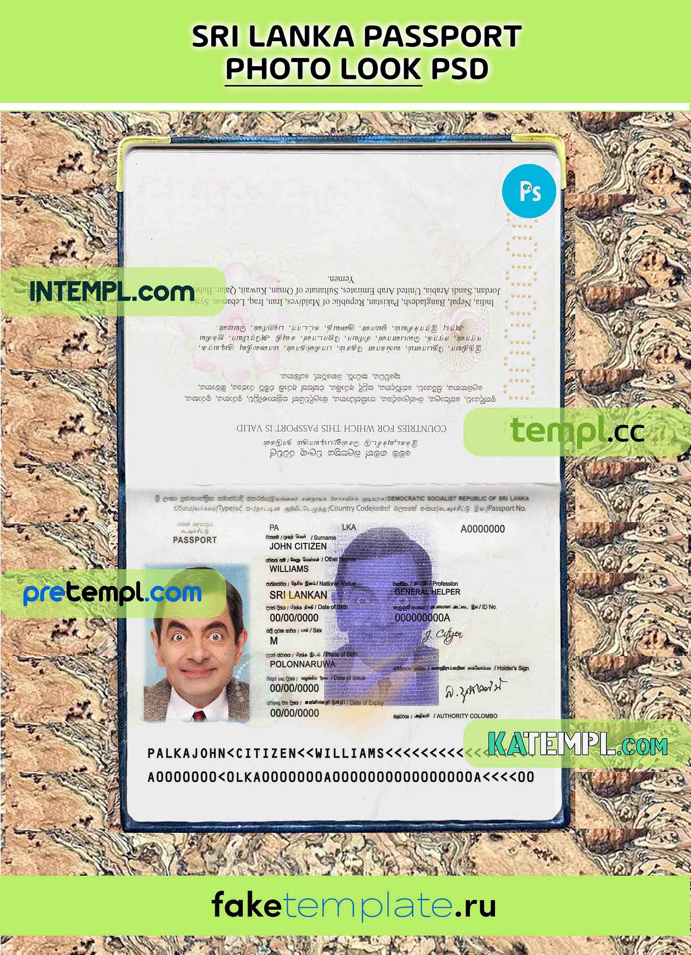 Turkmenistan passport PSD download scan and photo look templates, 2 in ...