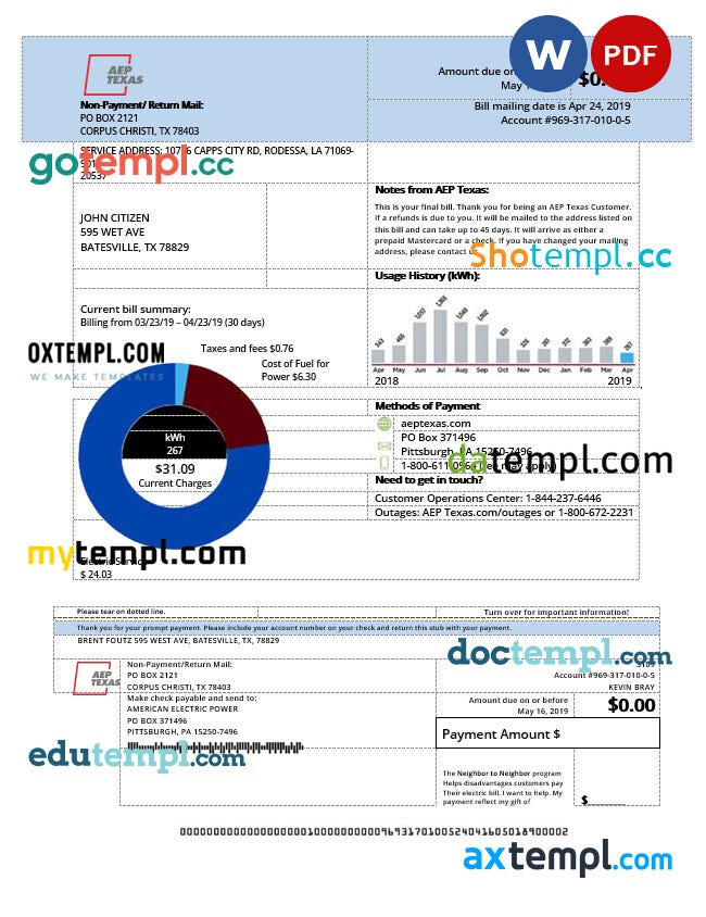 USA Arizona APS electricity proof of address utility bill, PDF and Word download template | by ...