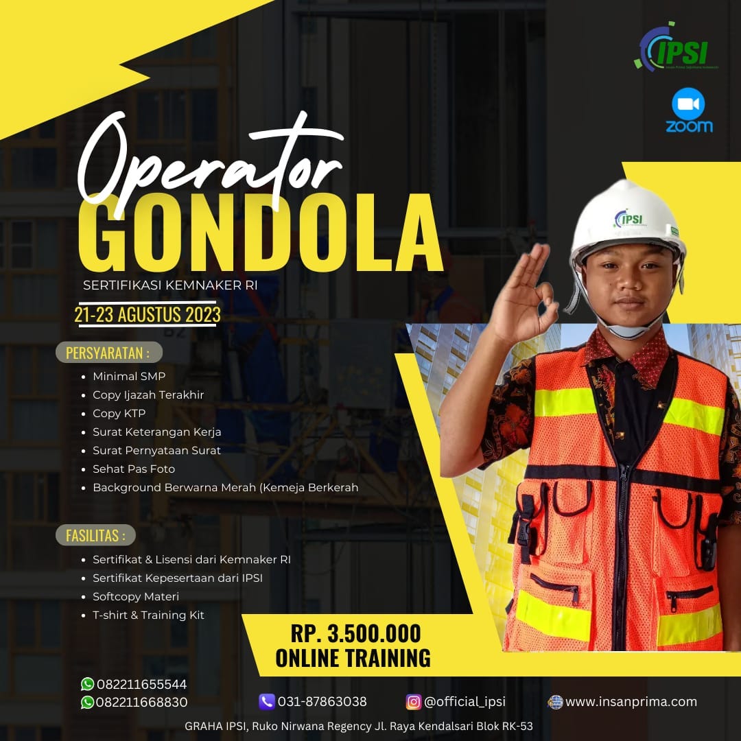 OPERATOR GONDOLA TERBAIK,https://wa.me/6285656564550 PUSAT PELATIHAN K3 ...