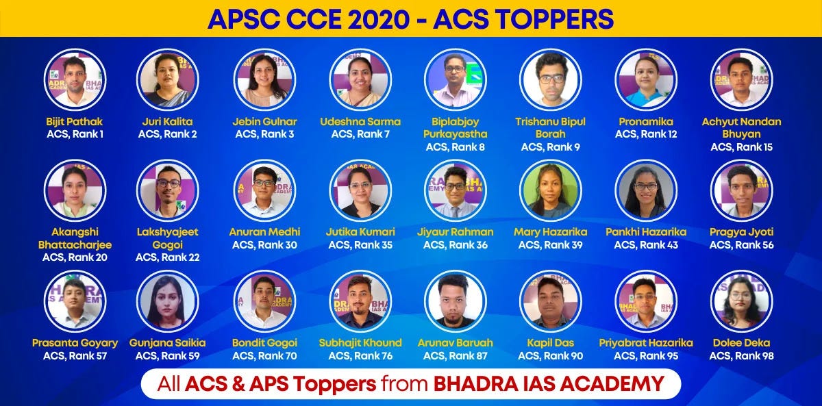 ACS Toppers in APSC CCE 2020 - Bhadra IAS Academy - Medium