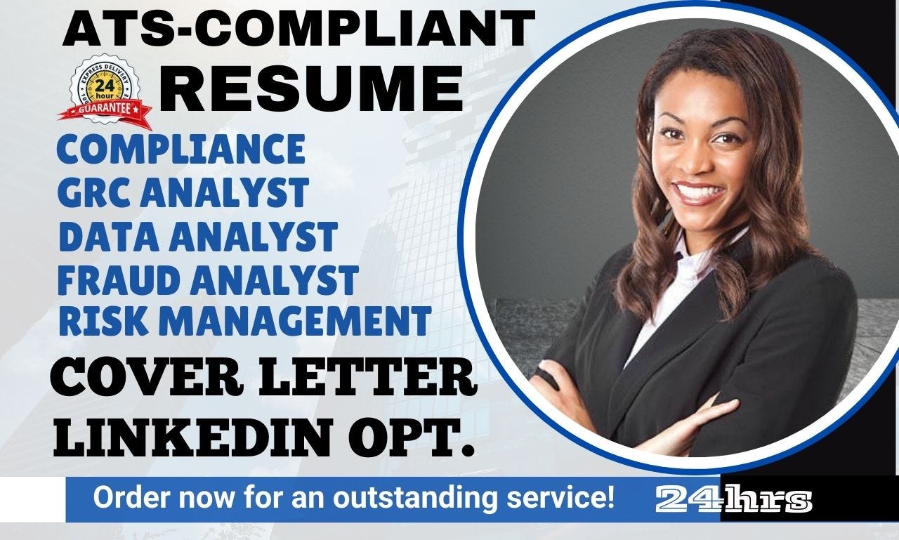 I will write compliance, risk management, financial analyst, data ...