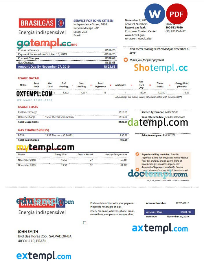 Andorra ELECTRIC FORCES OF ANDORRA utility bill template in Word and ...