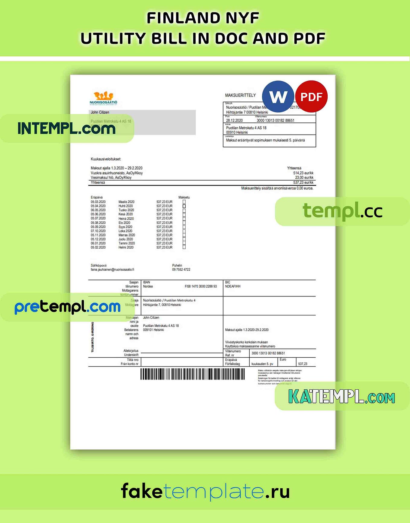 Cuban Empresa Electrica utility bill download example in Word and PDF ...