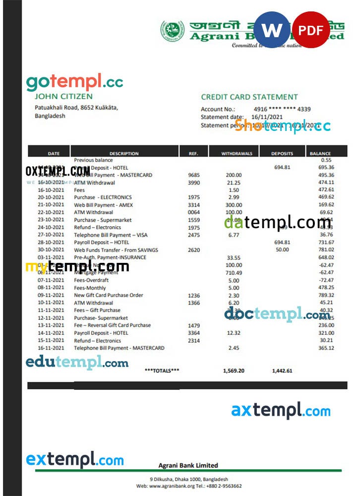 Bahamas Scotiabank bank statement in Word and PDF format, fully ...