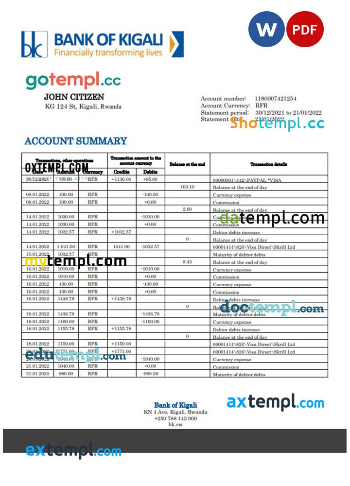 Russia Tinkoff bank proof of address statement (English version ...