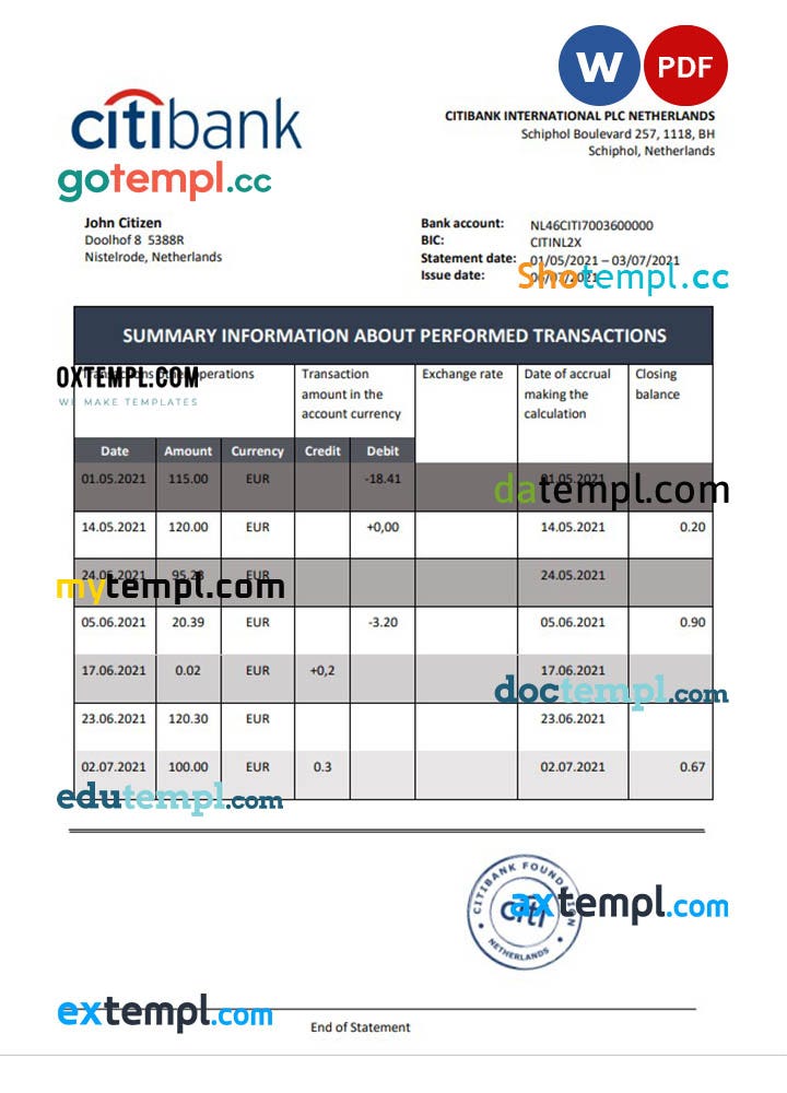 Nicaragua BAC Credomatic bank statement template in Word and PDF format | by Doctempl | Apr ...