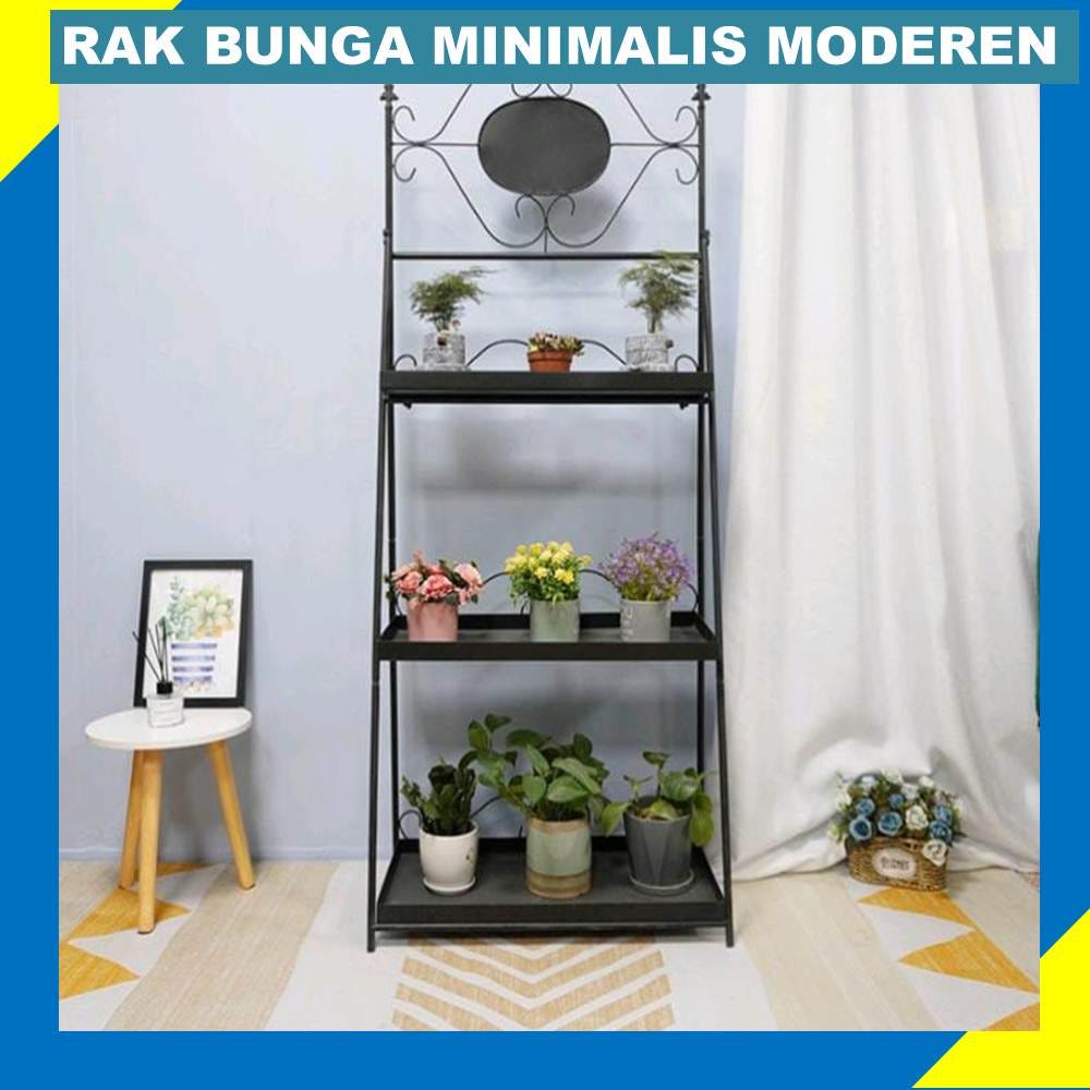 Rak Bunga Besi Holo Minimalis Bertingkat Standing Pot Hollow Mix Kayu ...