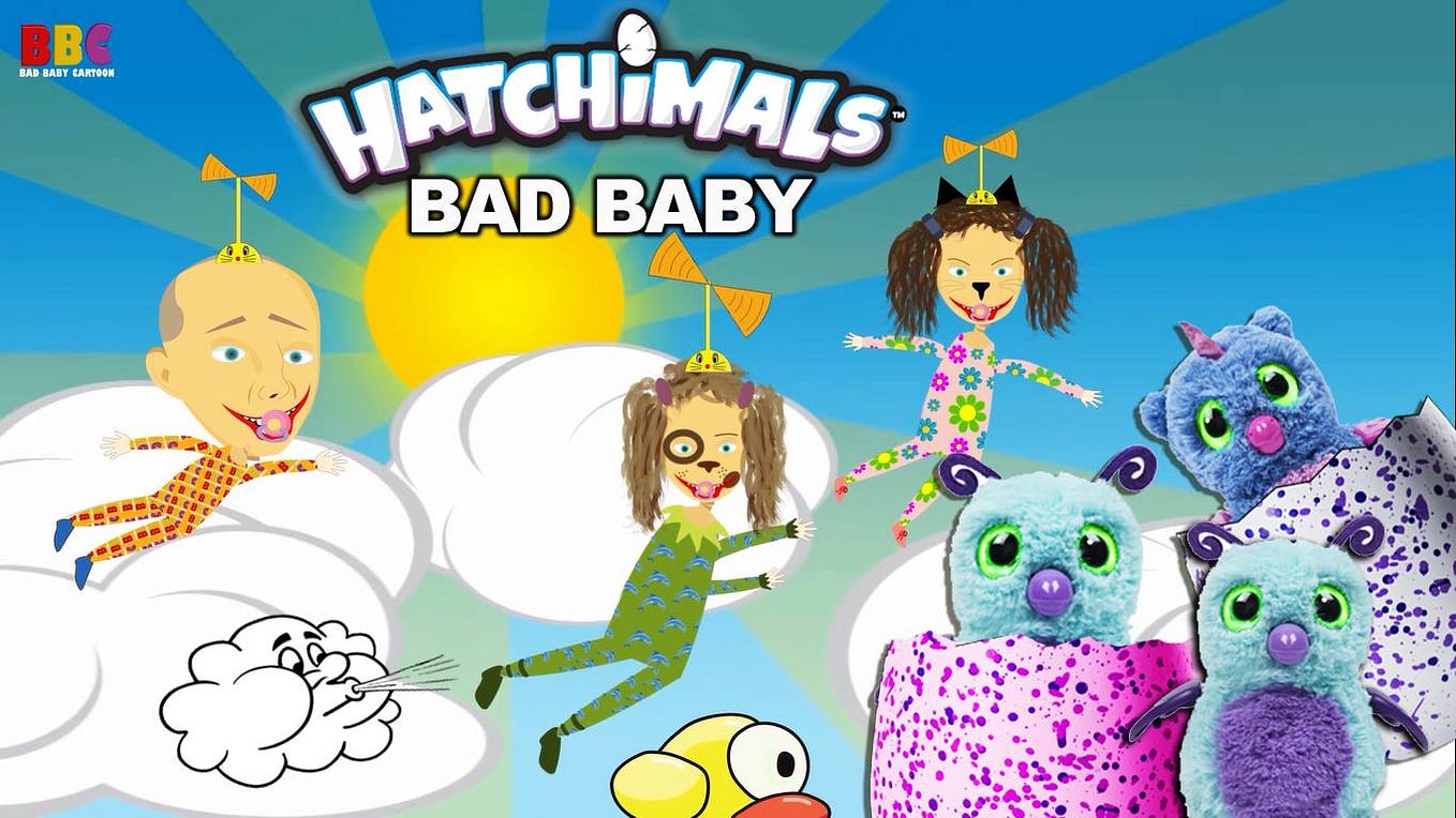 Bad Baby Cartoon Family Fly to Walmart Buy Giant Hatchimals Surprise ...