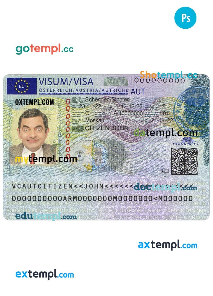 Austria schengen visa PSD template, fully editable | by Doctempl | Sep ...