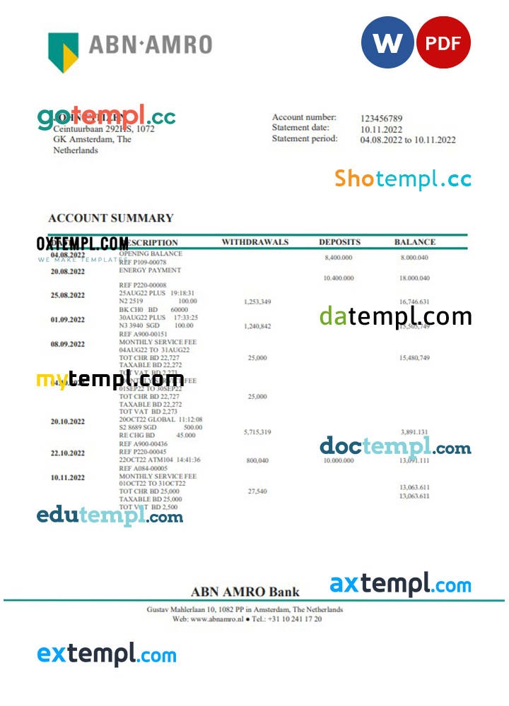 Moldova Banca Transilvania bank statement template in Word and PDF format | by Doctempl | Apr ...