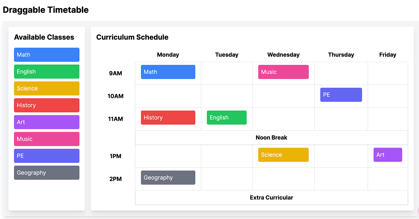 Draggable Timetable (Part A): Next.js + React-beautiful-dnd | by Hide in Perth | Medium