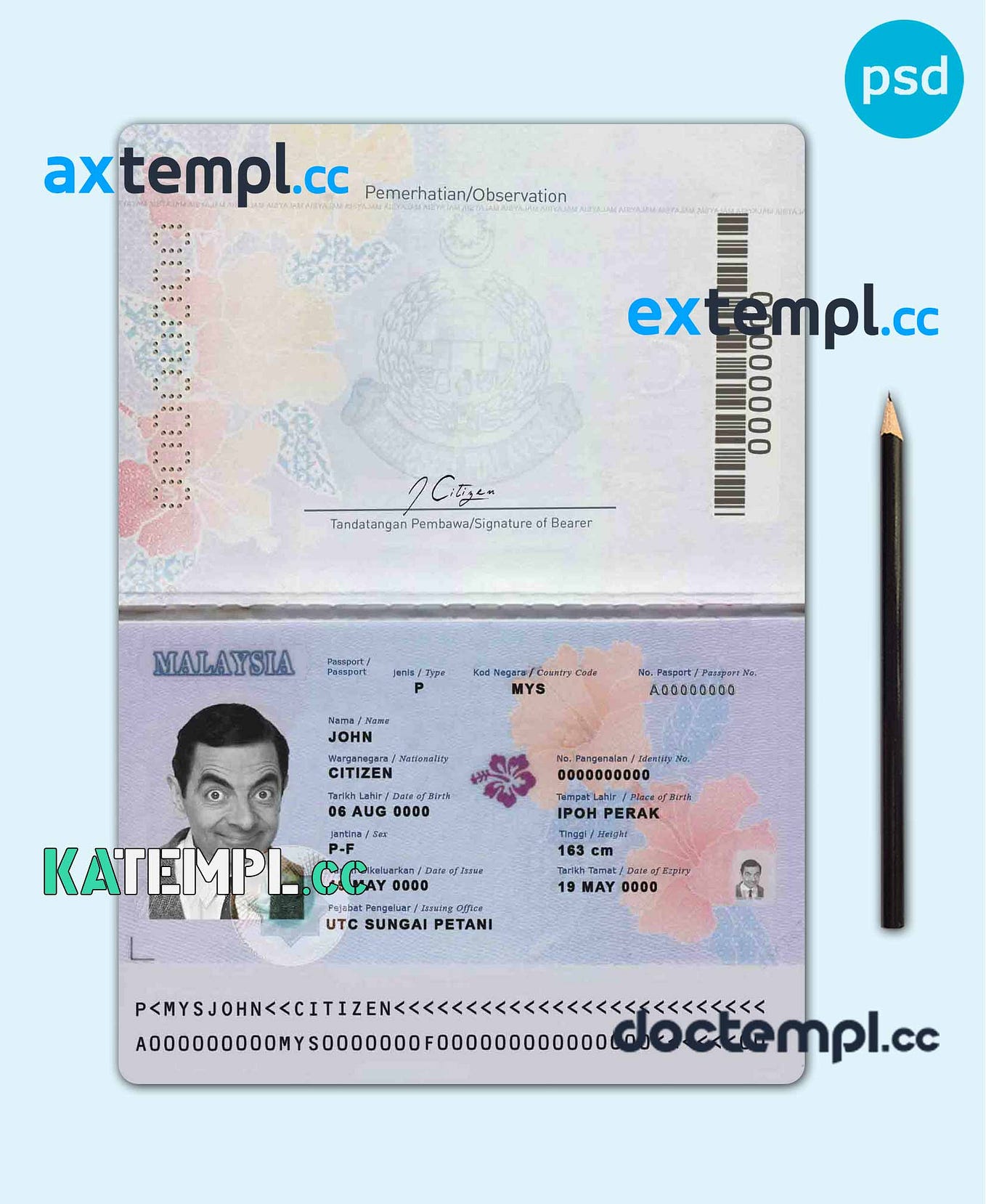 sample Namibia passport template in PSD format, fully editable download ...