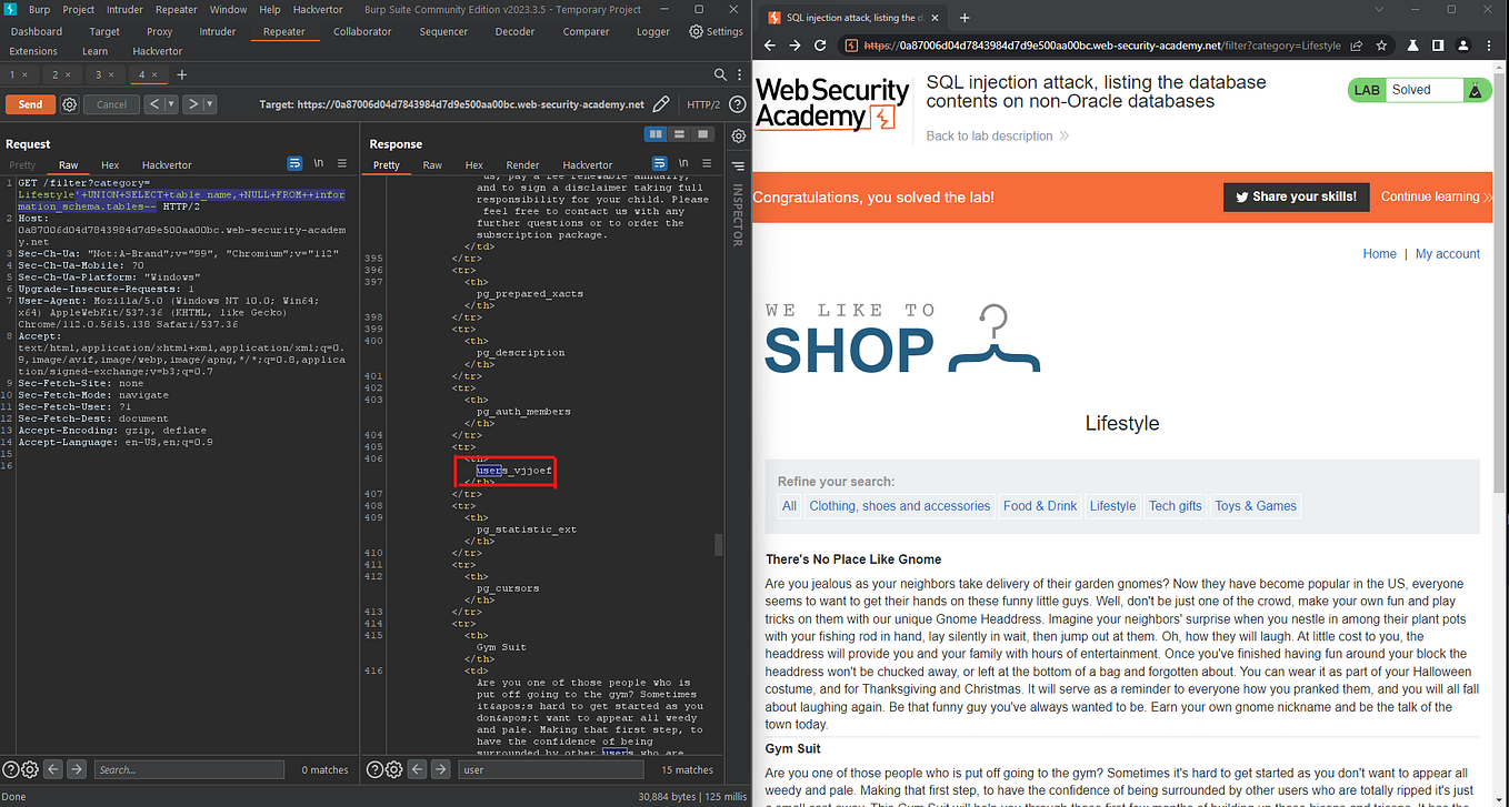 Port Swigger Web Application Security [Practitioner] Lab: SQL Injection with Filter Bypass via ...