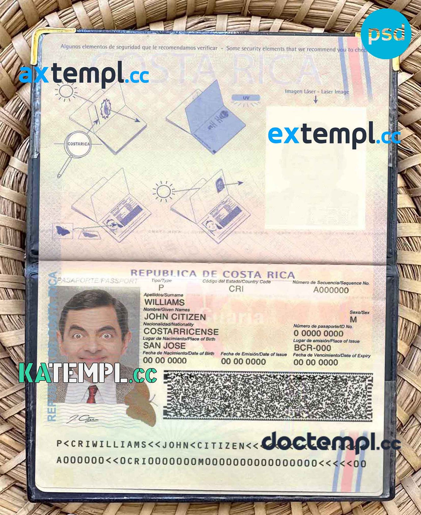 sample Costa Rica diplomatic passport editable PSD files, scan and ...