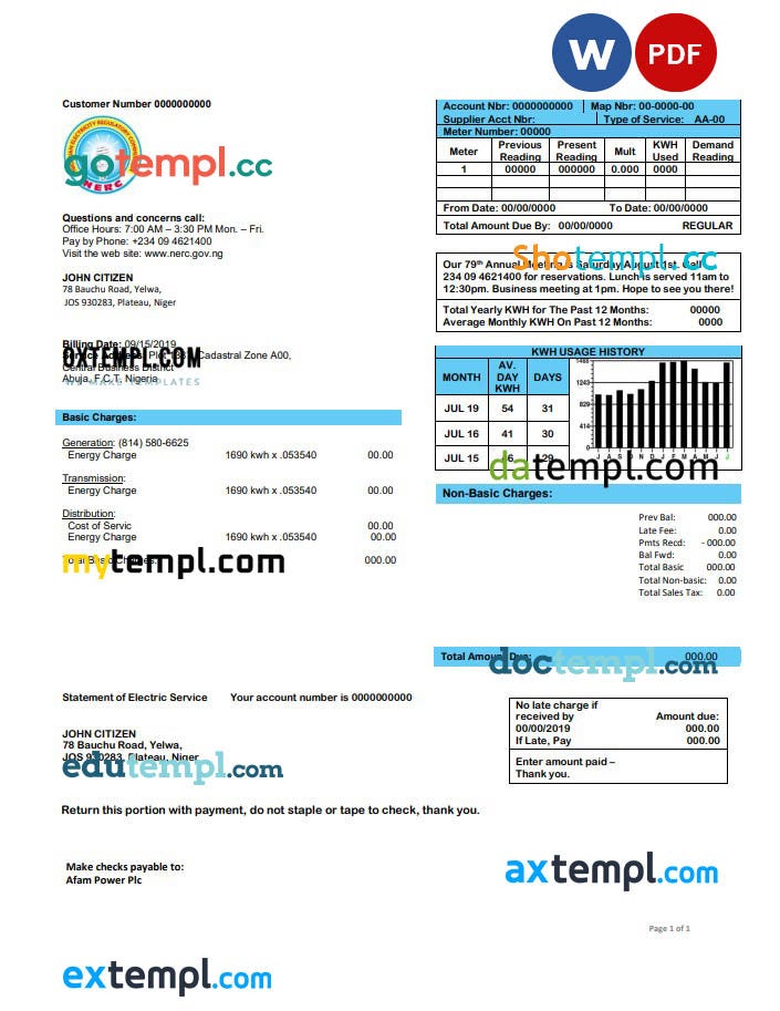 PAKISTAN GUJRANWALA ELECTRICPOWER utility bill download Word and PDF ...