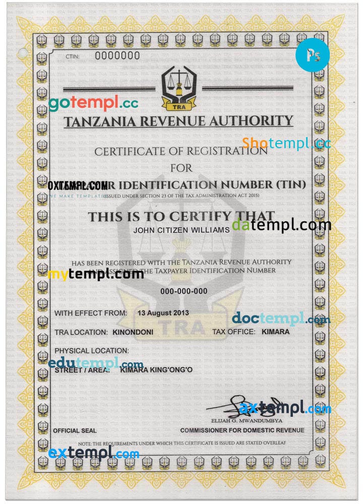 Tanzania birth certificate PSD template, completely editable | by ...