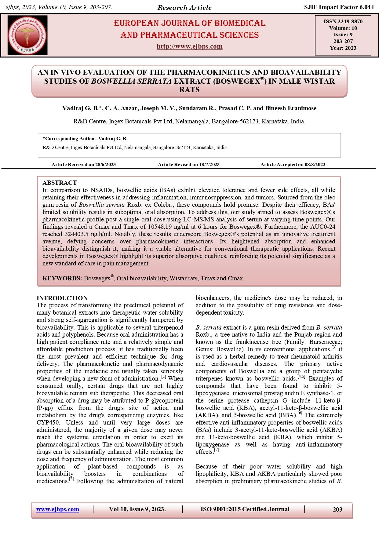 Evaluation of the anti-inflammatory properties of Boswellia serrata ...