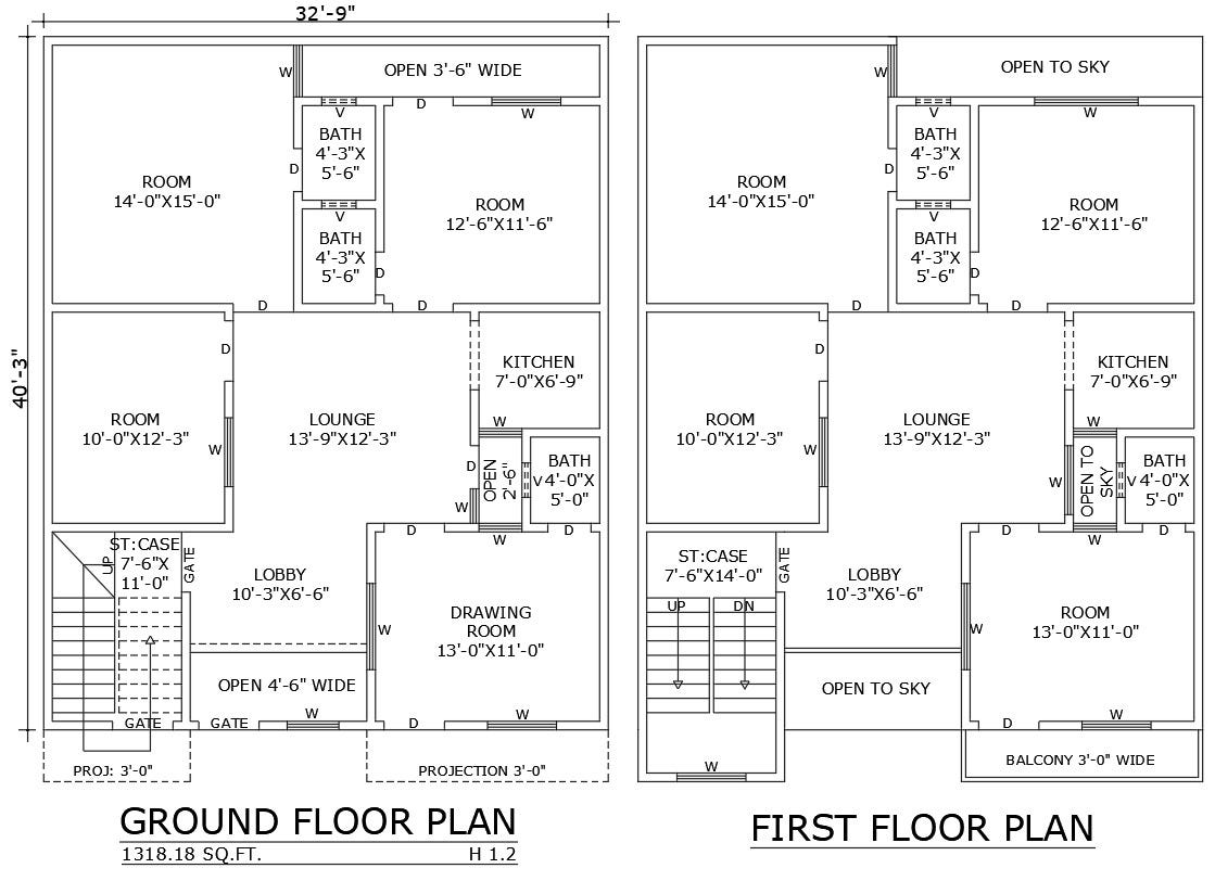 45ft X 36ft Simple 2BHK House Plan Design AutoCAD DWG Download ...