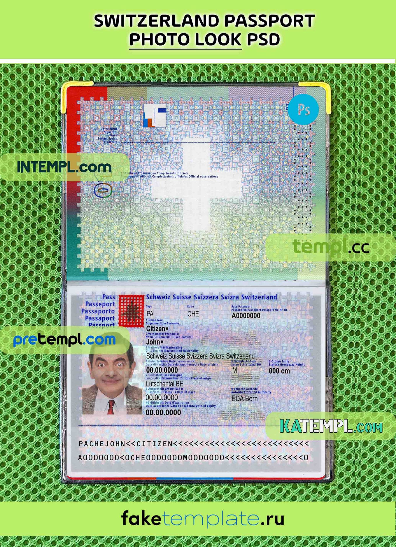 Tanzania passport editable PSD files, scan and photo look templates, 2 ...
