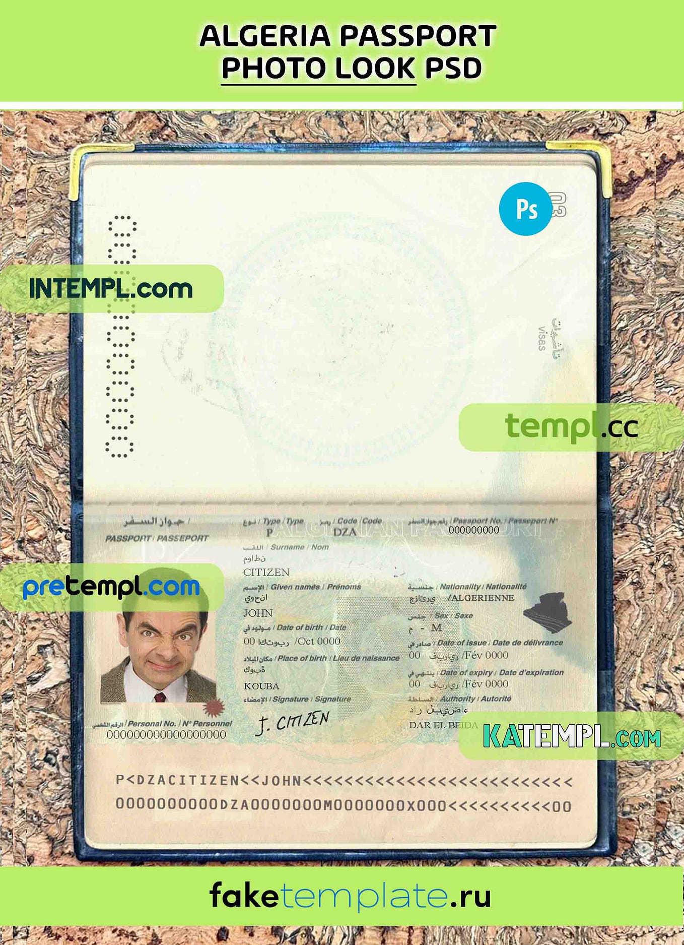 Kyrgyzstan passport editable PSD files, scan and photo look templates ...