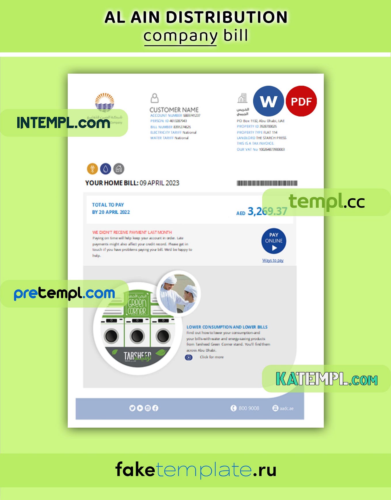 Albanian Power Corporation business utility bill, Word and PDF template ...