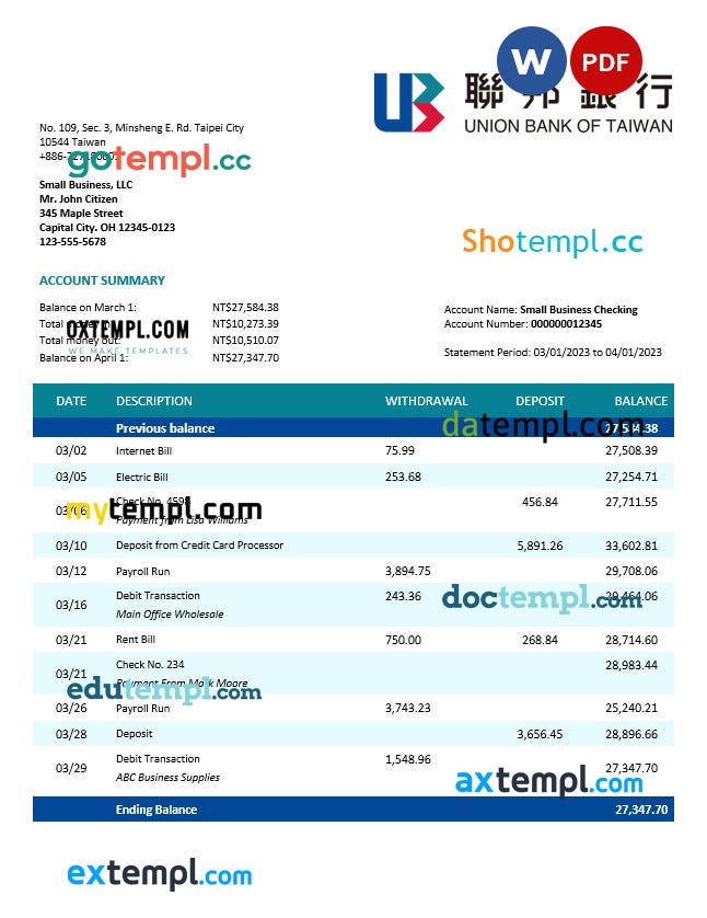 Unicredit Bank corporate statement Word and PDF template download template | by Intempl Intempll ...