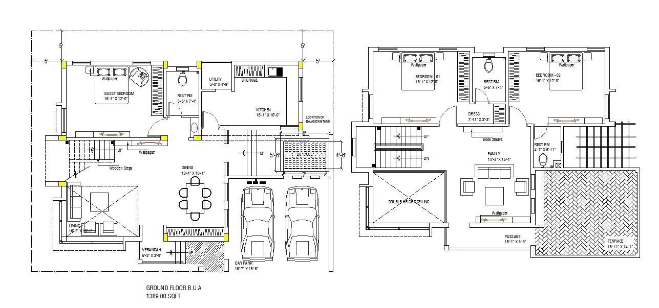 2D CAD Drawing 2bhk House Plan With Furniture Layout Design Autocad File; this is the 2bhk house ...