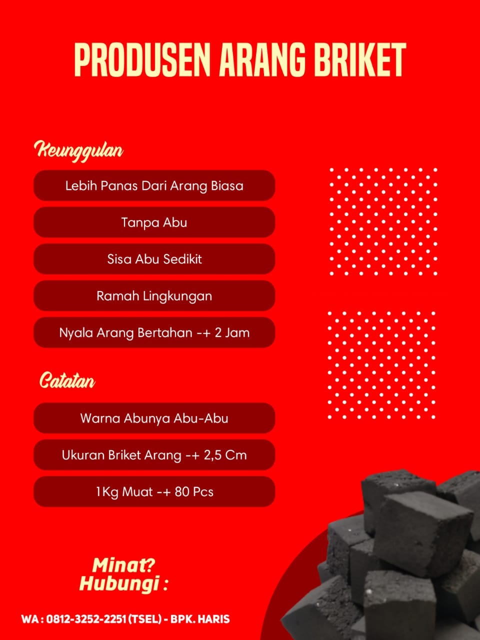 TERMURAH !! TELP : 0812–3252–2251 (WA), Produsen Briket Arang Murah ...
