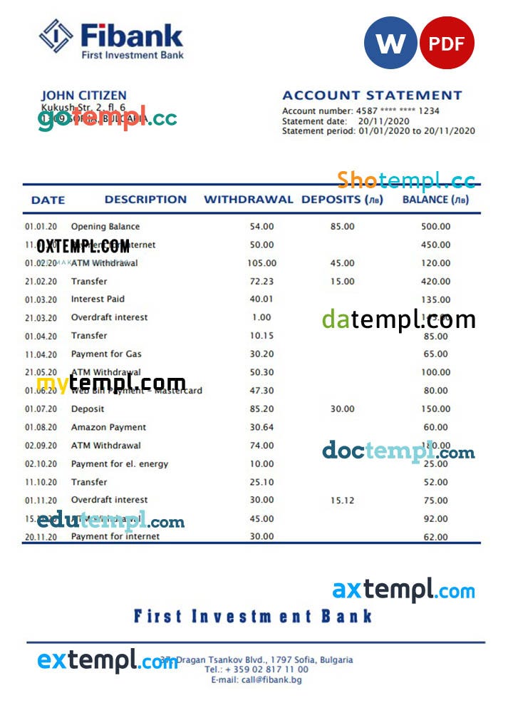 sample Djibouti Exim bank statement template in Word and PDF format download | by ...