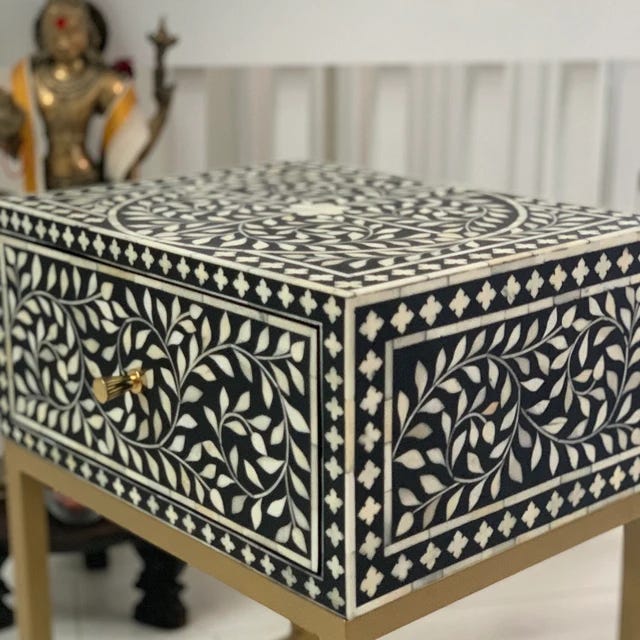 Indian Camel Bone Inlay Floral Console Table Grey - Prakash Handicraft ...