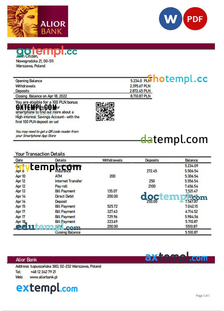 Pakistan UBL bank statement Word and PDF template, 2 pages - Doctempl - Medium