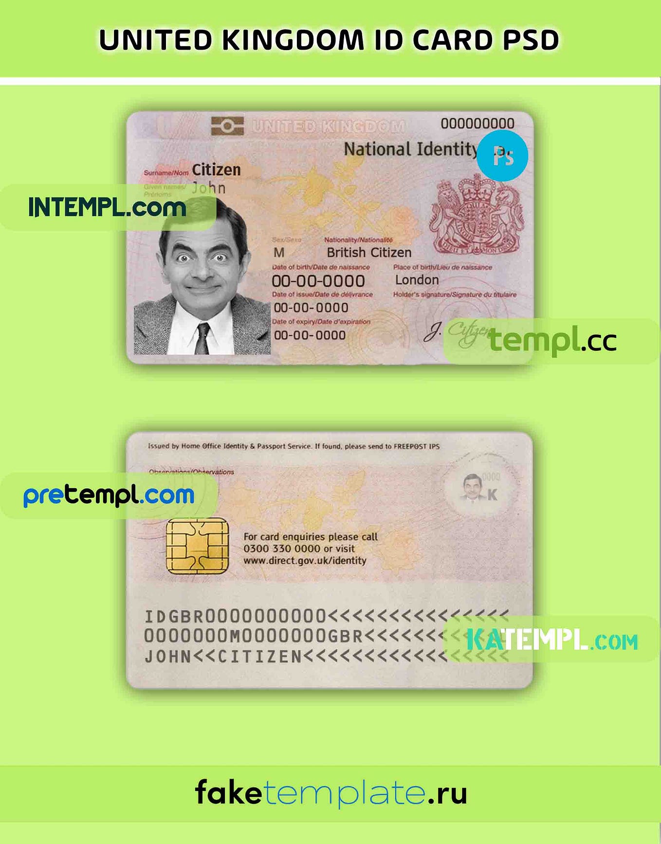 USA green card, permanent resident card template in PSD format, fully ...