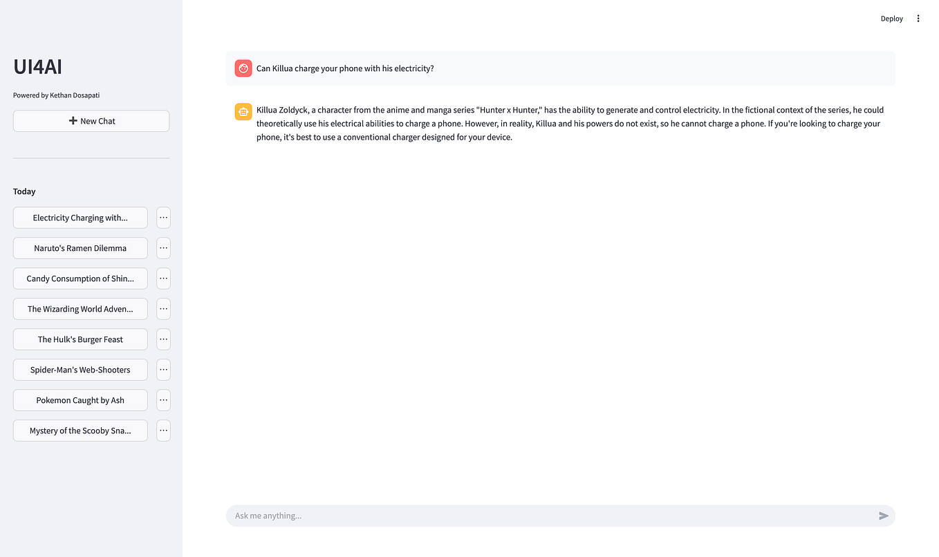 Introducing UI4AI: A Streamlit UI for LLM Chat Applications | by Kethan Dosapati | Medium