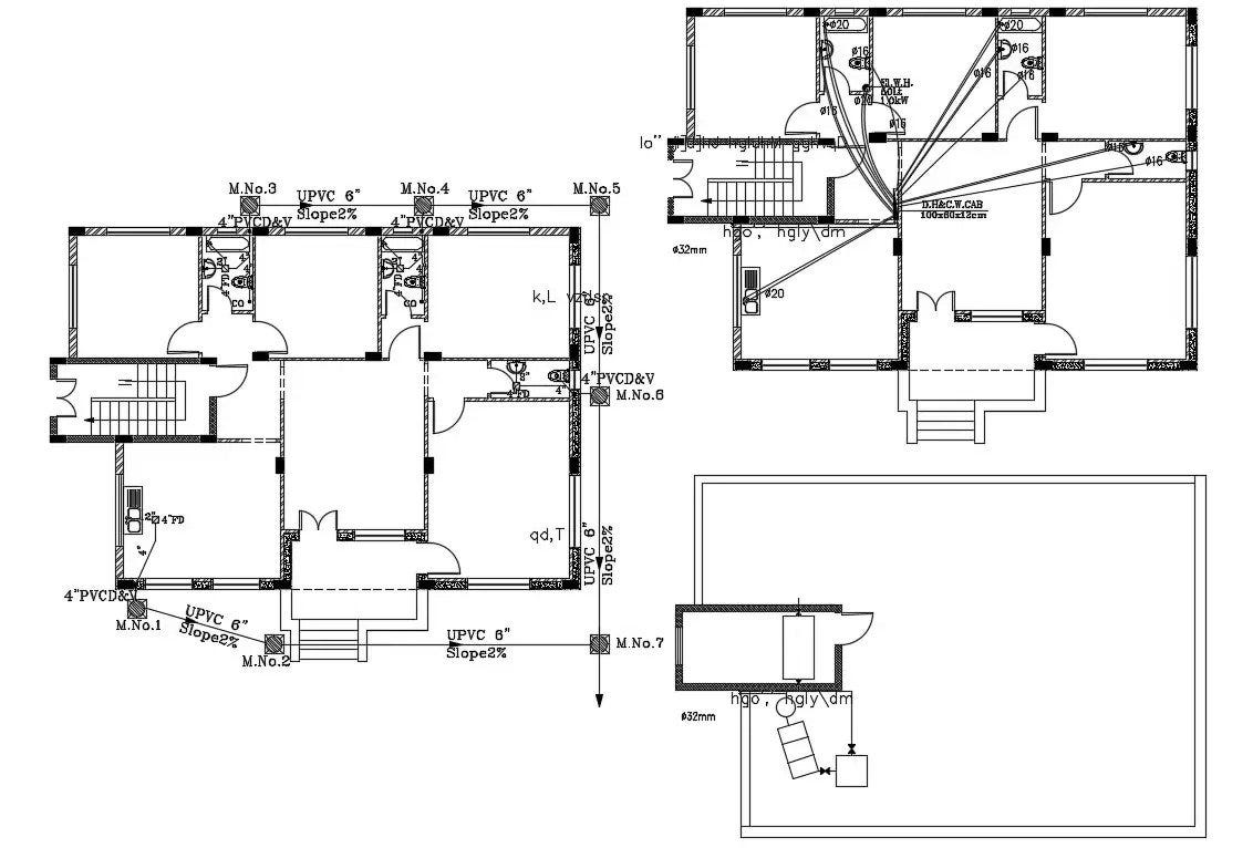 37’x38’ bungalow house plan is given in this Autocad drawing file. This ...