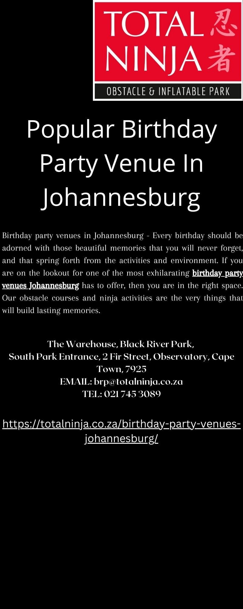 Teenage Birthday Party Venues Cape Town - Total Ninja - Medium