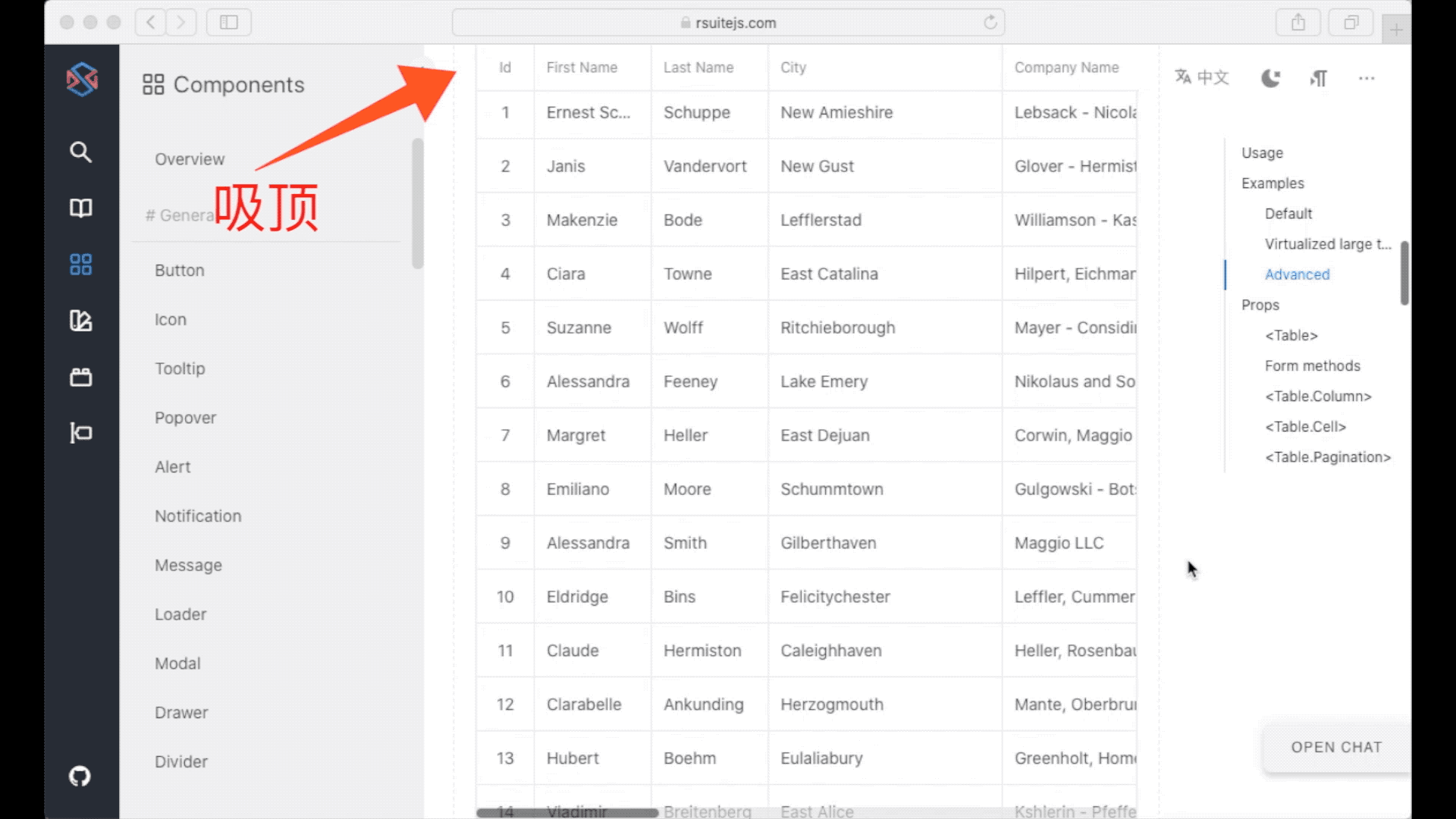 The only Table component in the open source UI library that implements both large table ...