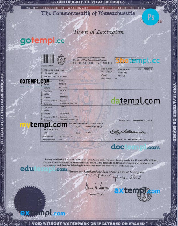USA New Hampshire state marriage certificate template in PSD format ...