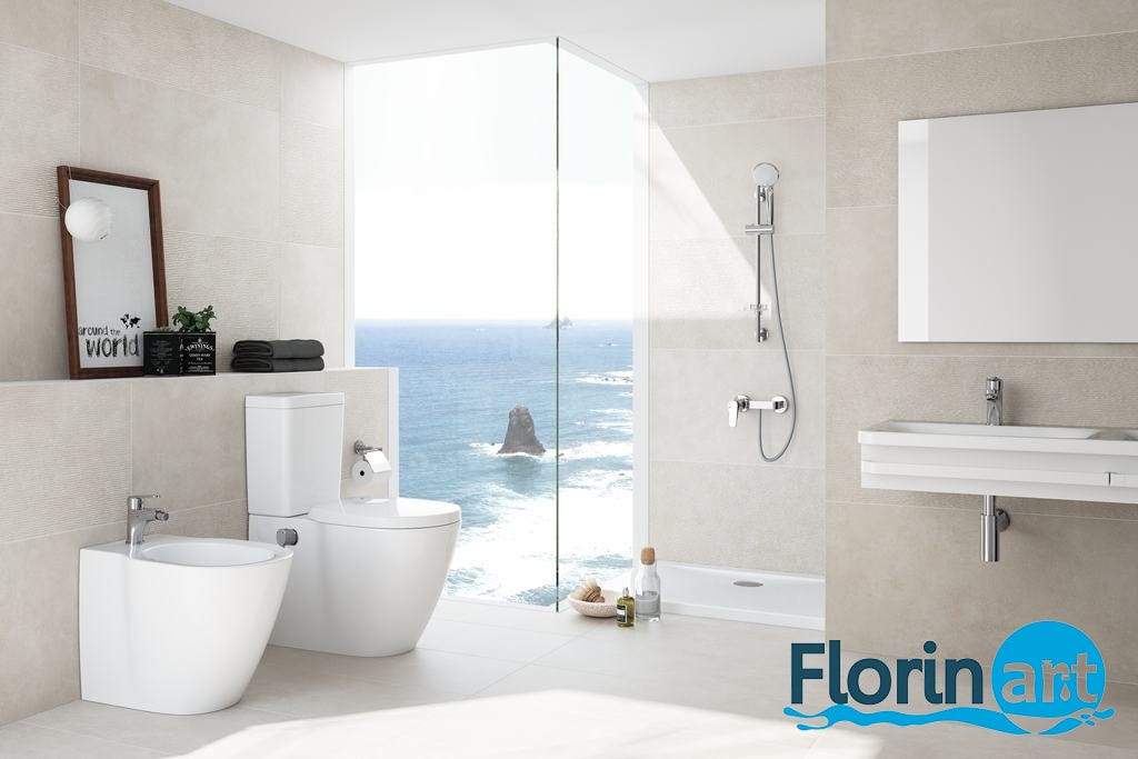 Vas wc alb cu functie de bideu ROCA, rezervor dubla comanda 3/6l, capac soft close si baterie ...