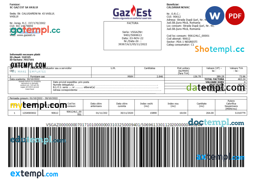 Romania SIGLA COMPANIEI utility bill, PDF and Word download template ...