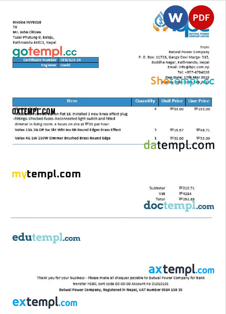 Melbourne Yarra Valley Water water utility bill Word and PDF formats, 2 ...
